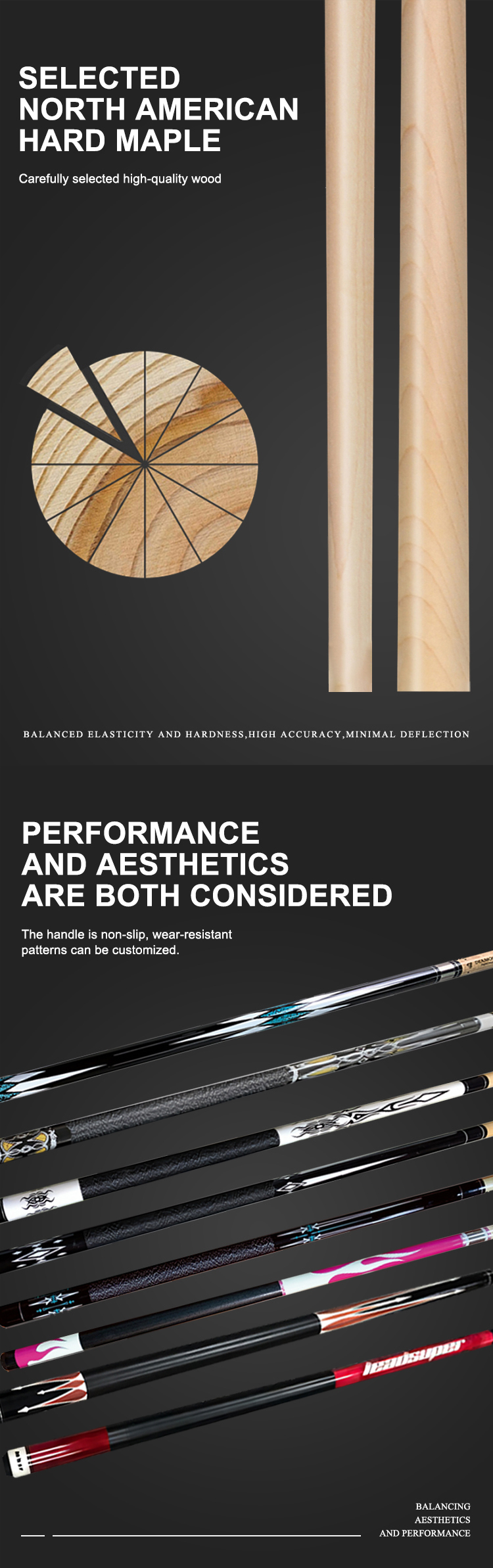 Economic Decal Design Maple Wood 13mm Pool Cue Sticks Colorful American ...