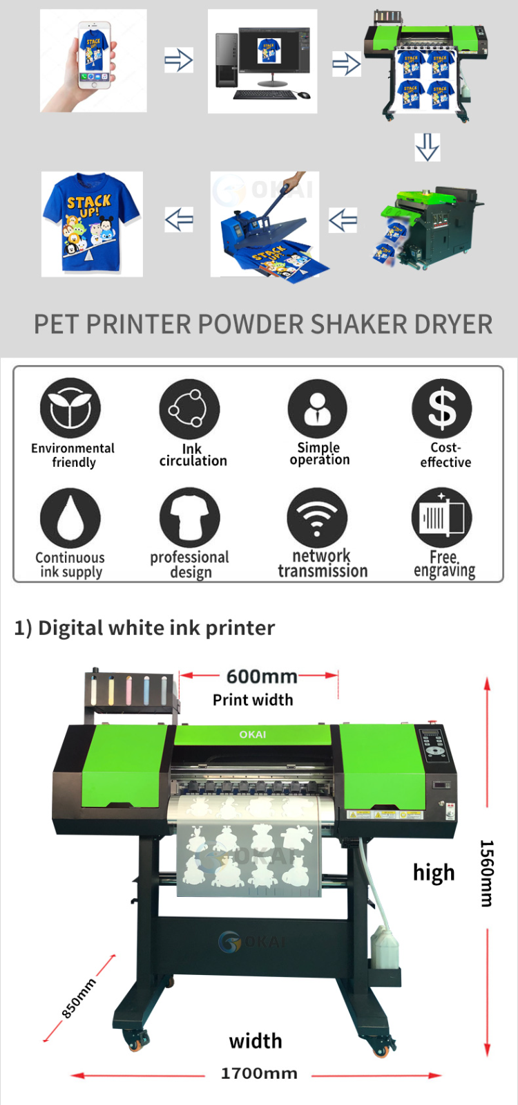 Okai Dtf Printer I3200 Digital Transfer Film Heat Pet Film Dtf Printer Printing Machine Dtf ...