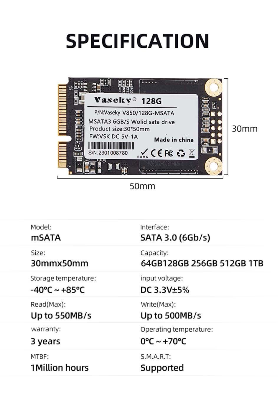 Buy Wholesale China 512g Vaseky Msata Ssd 64g 128g 256g 512g 1tb 2tb ...