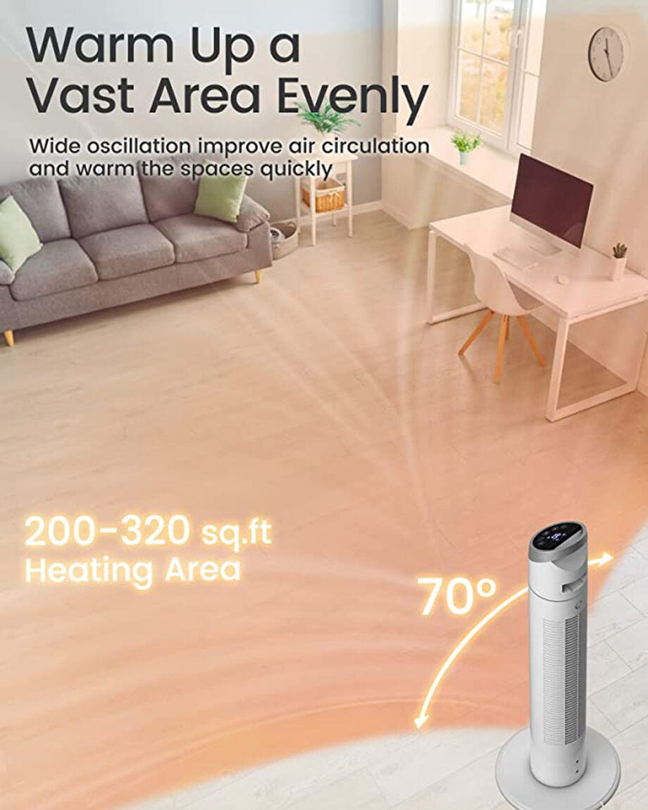 34" Tower Space Heater With Remote 12h Timer Adjustable Thermostat For ...