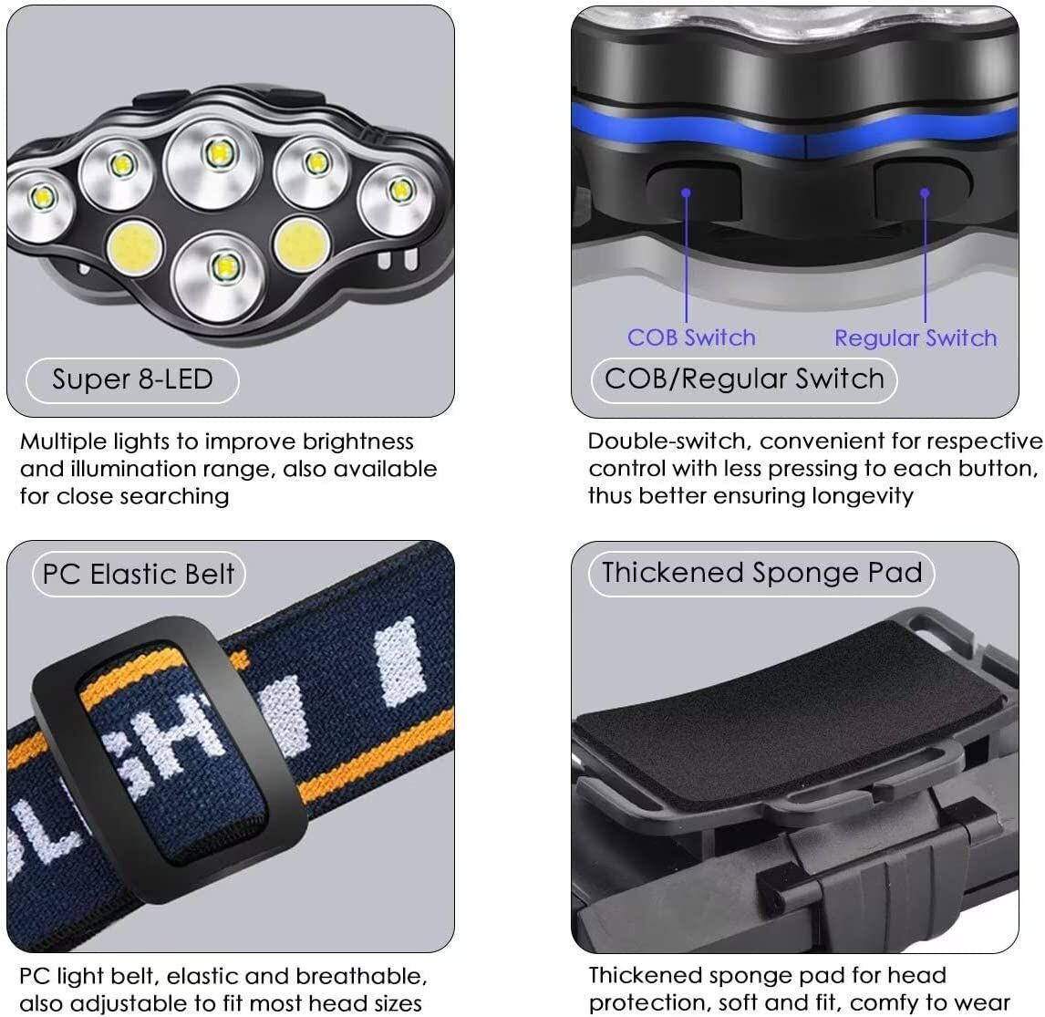 Multi-function Head Light Mining Headlamp Adjustable Usb Rechargeable ...