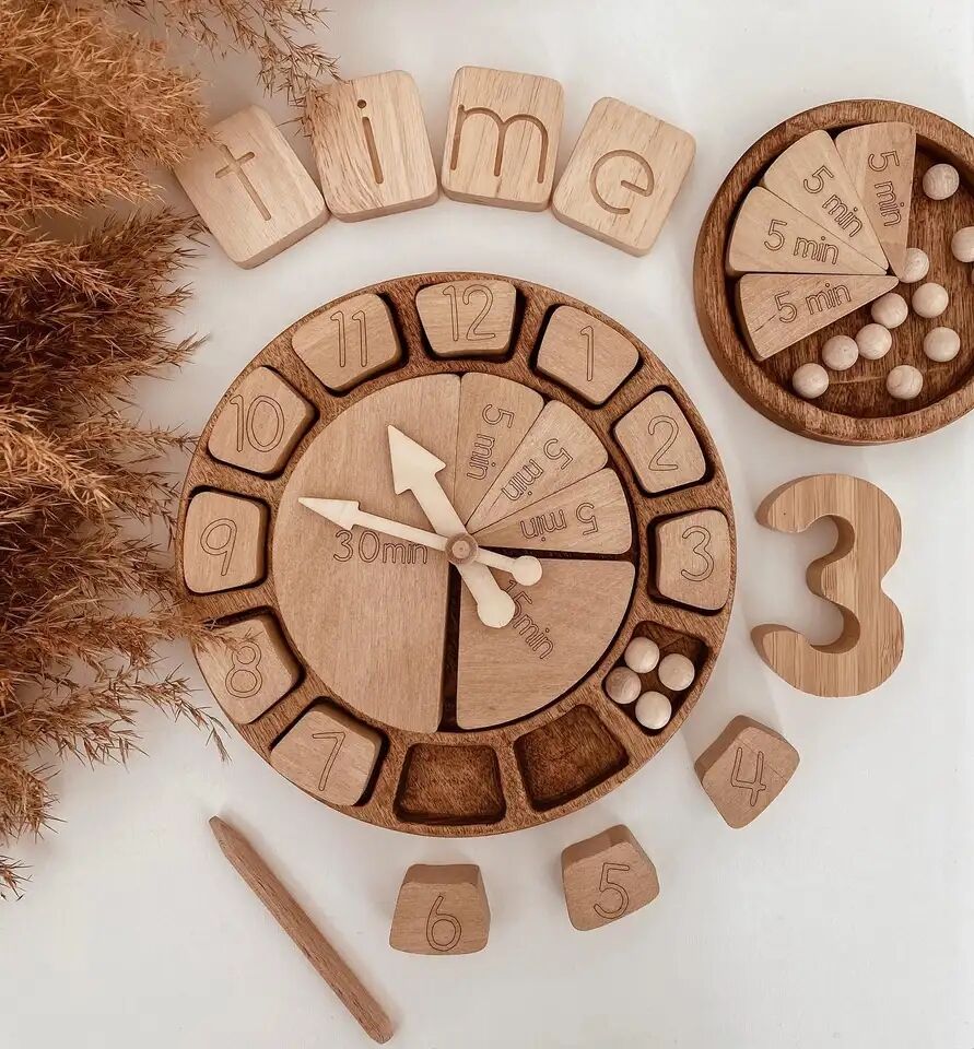 Wooden Clock Building Blocks For Kids Educational Montessori Toys Baby ...