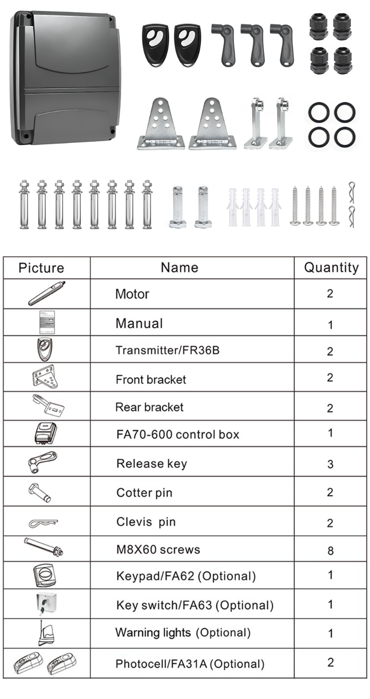 Foresee Dc24v Swing Gate Opener For 700kg Electric Door Operator Remote ...