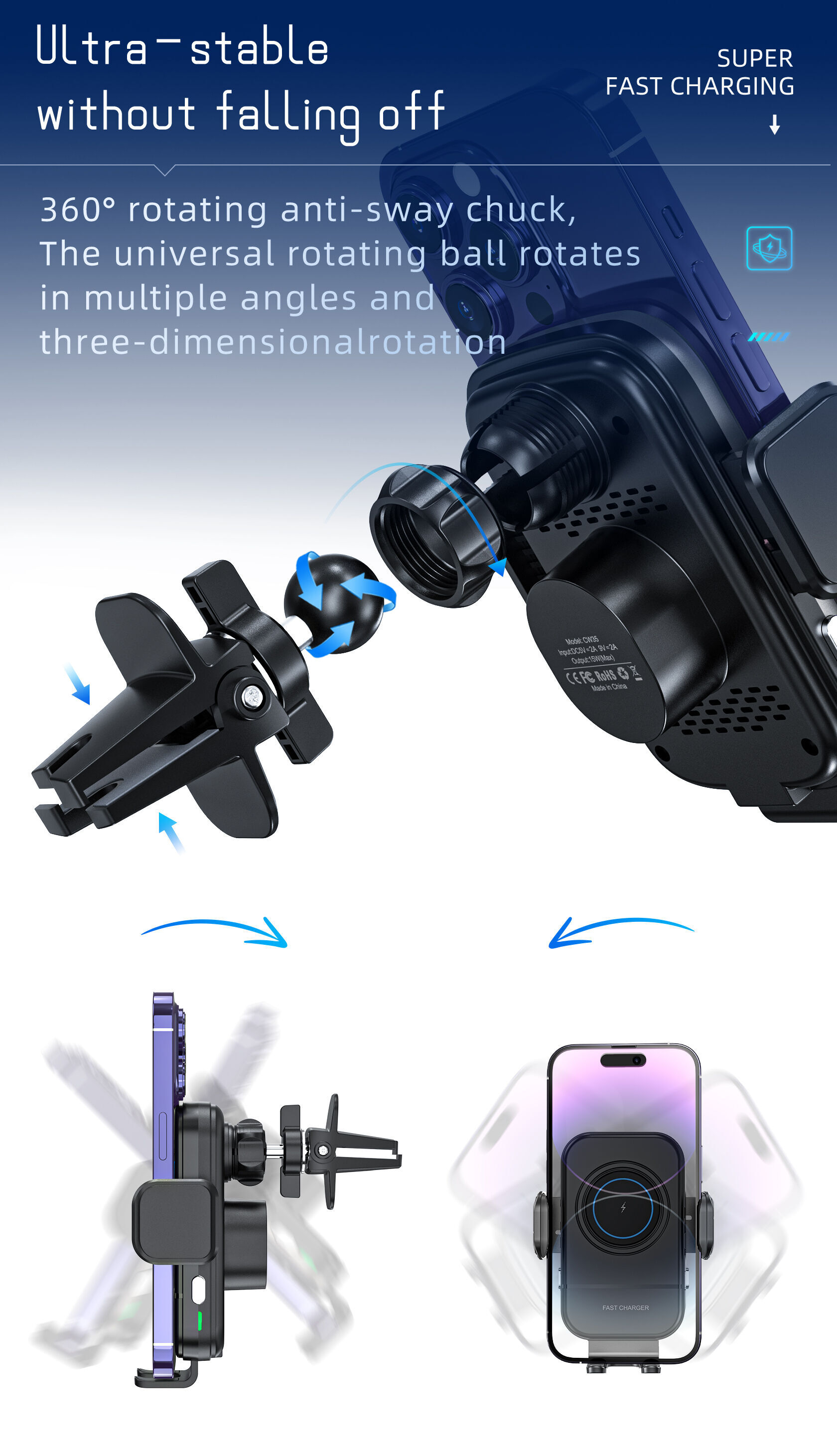 Buy Wholesale China Car Mount Clamp 15w Auto-clamp Car Wireless Charger ...