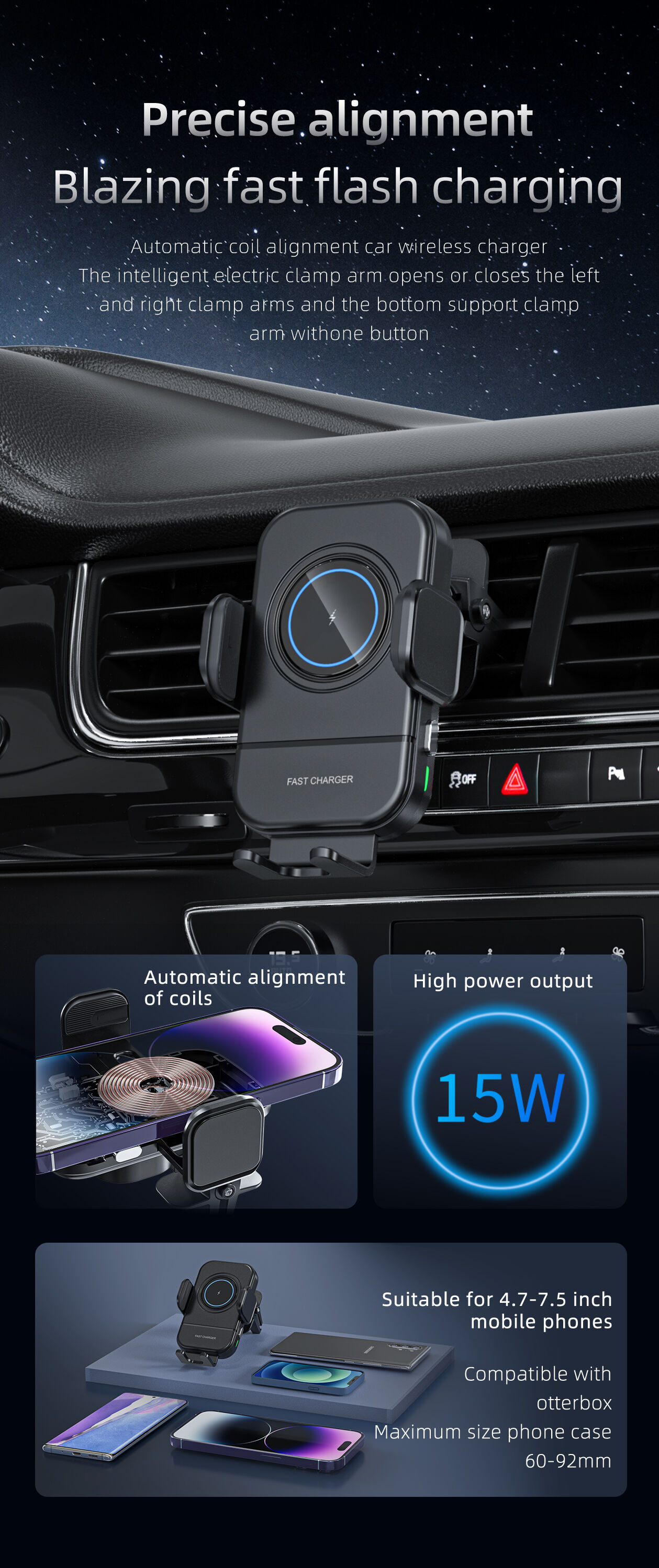 Buy Wholesale China Car Mount Clamp 15w Auto-clamp Car Wireless Charger ...