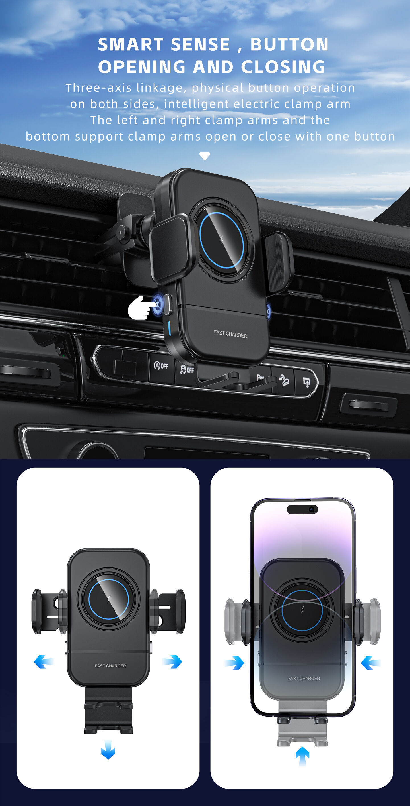 Buy Wholesale China Car Mount Clamp 15w Auto-clamp Car Wireless Charger ...
