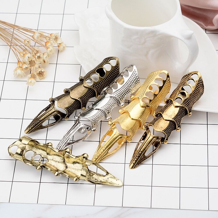 2022 Gothic Adjustable Rock Halloween Punk Ring Set Full Armor Knuckle ...