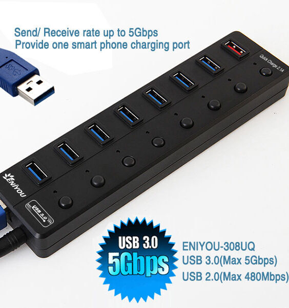 Buy Wholesale China Usb Hub 8 In 1 With 1 Smart Charging 2.4a+ 7 Ports Usb 3.0 Adapter Abs ...