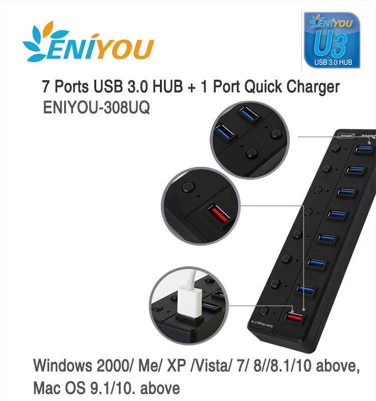 Buy Wholesale China Usb Hub 8 In 1 With 1 Smart Charging 2.4a+ 7 Ports ...