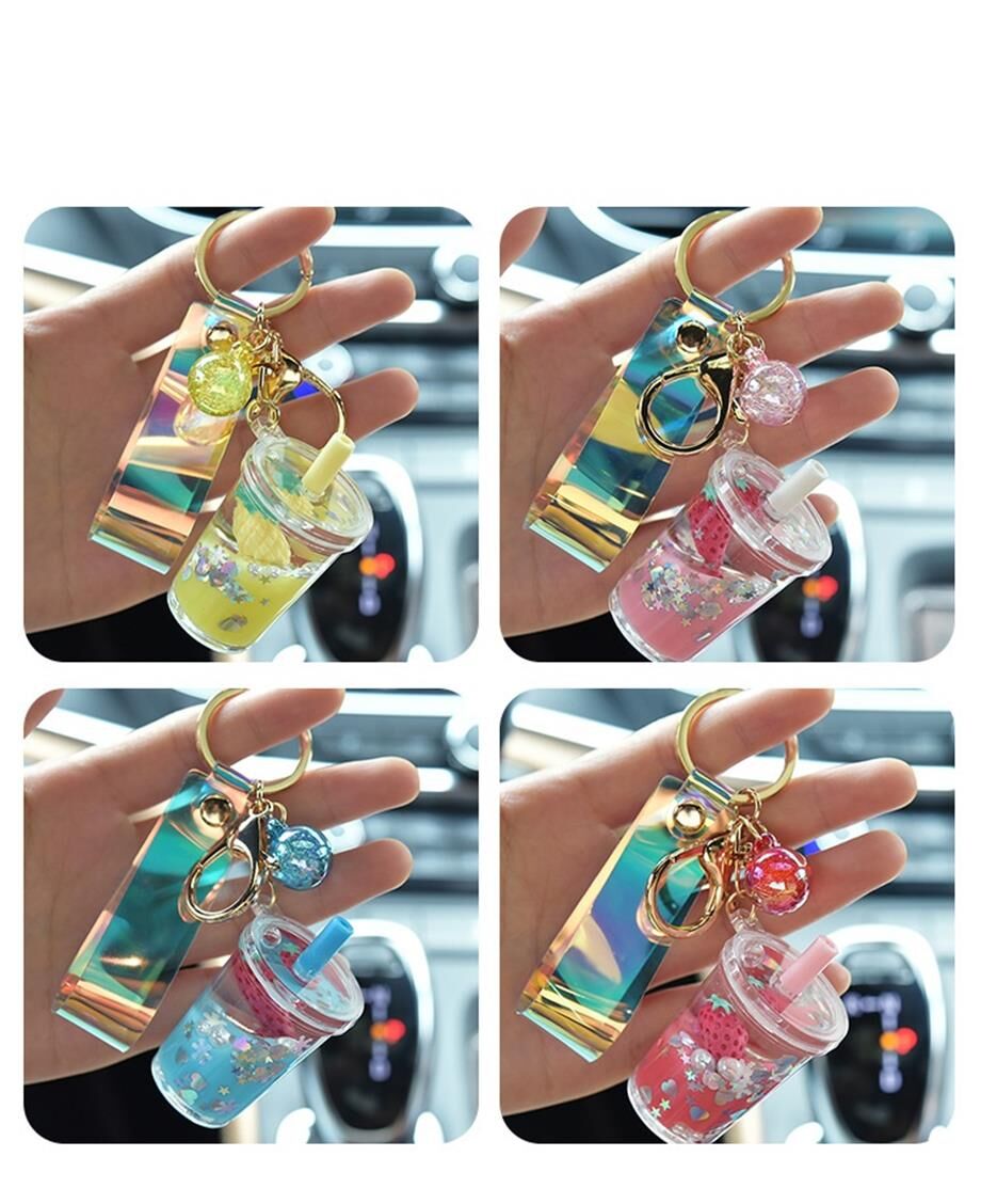 Buy Wholesale China Popular Liquid Keychain Fashion Bubble Tea Cup ...