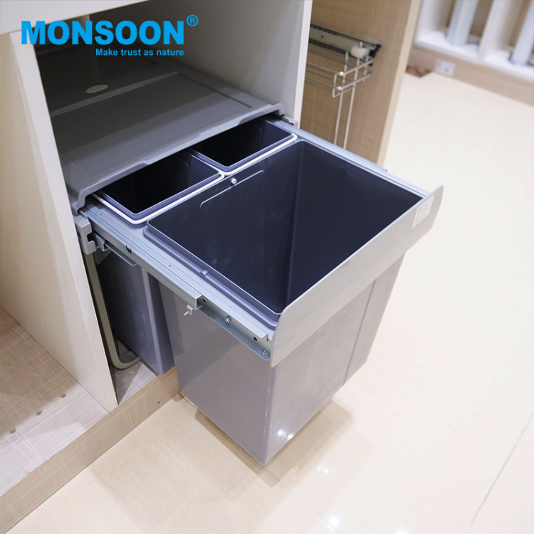 Kitchen Use Self Close Pull-out Garbage Bin 20l Waste Container, Soft ...