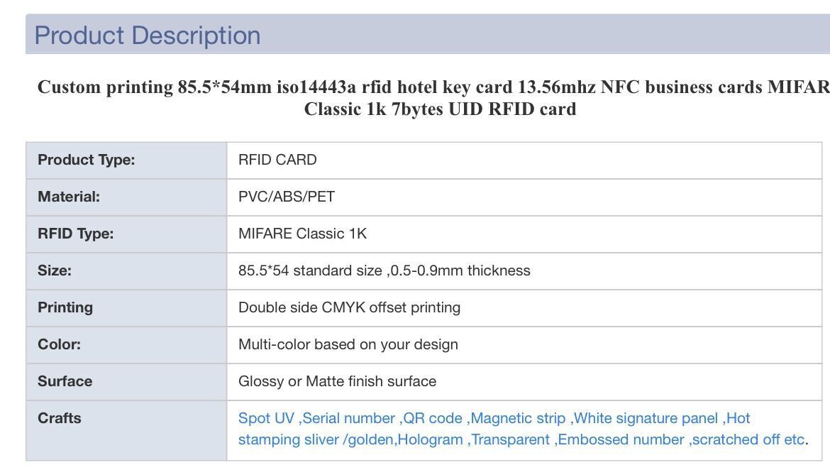 Buy Wholesale China 4bytes Uid Custom Printing 85.5*54mm Iso14443a Rfid ...