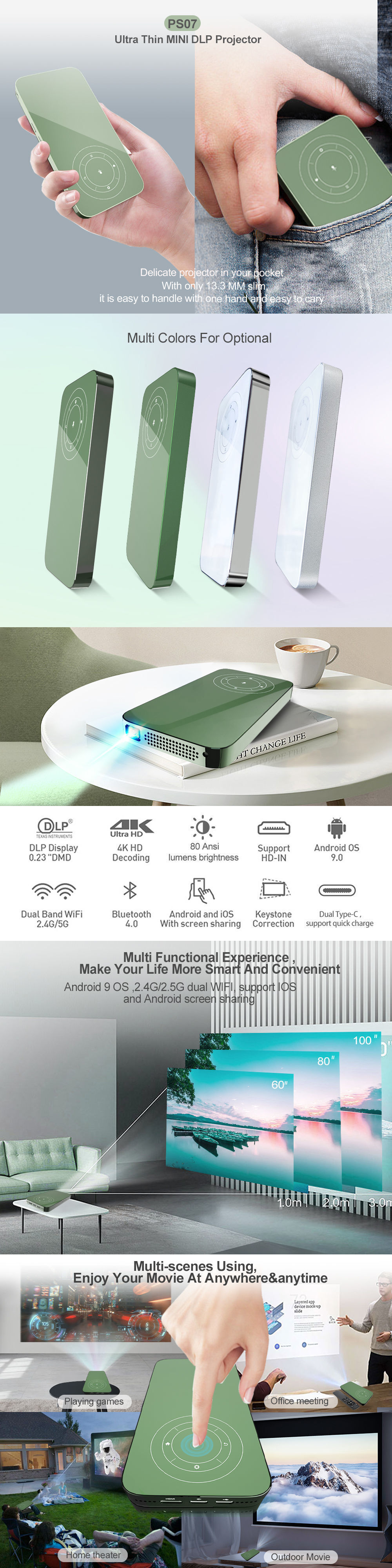 Buy Wholesale China Support 4k Projector Ps07 Android Pocket Projector ...