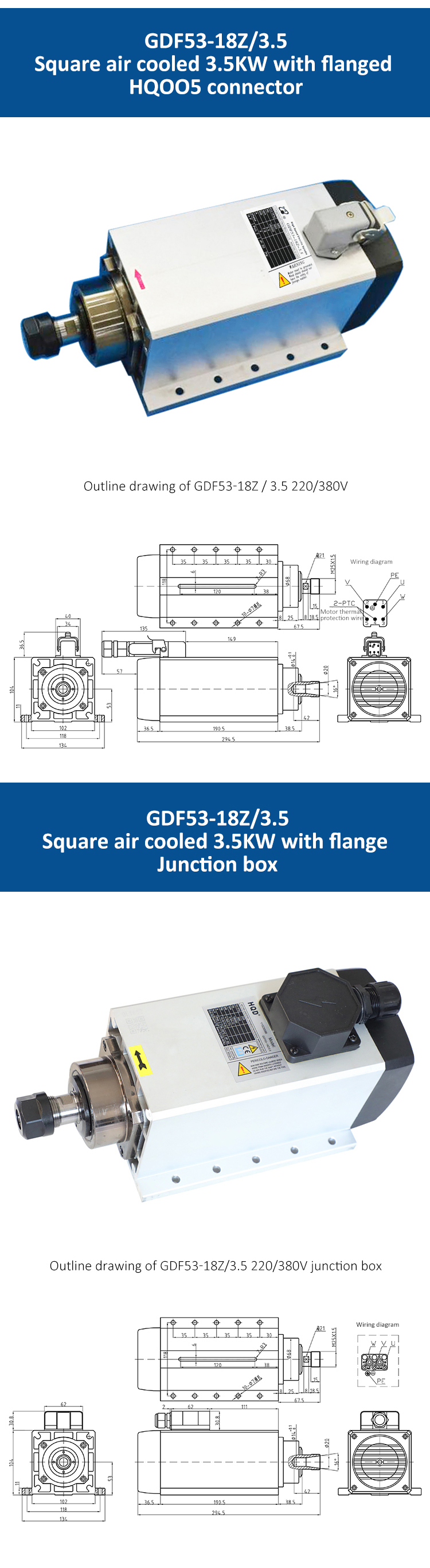Hqd Gdf53-18z/3.5 Er20 3.5kw 220v 380v 300hz Air Cooling High Speed ...
