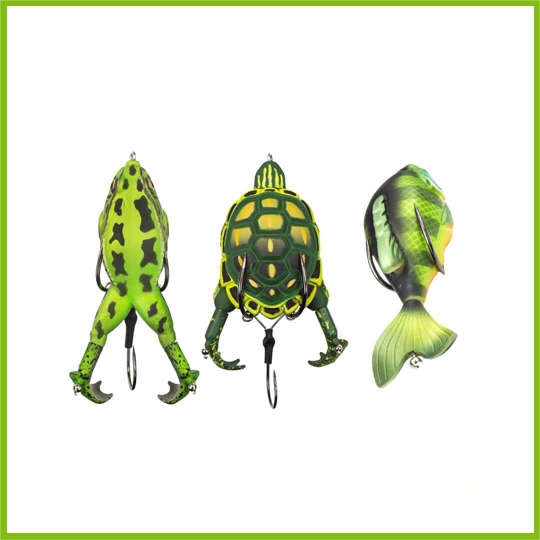 Kit Turtle Frog Sun Fish Topwater Bait Bass Weedless Hooks Prop Fishing ...