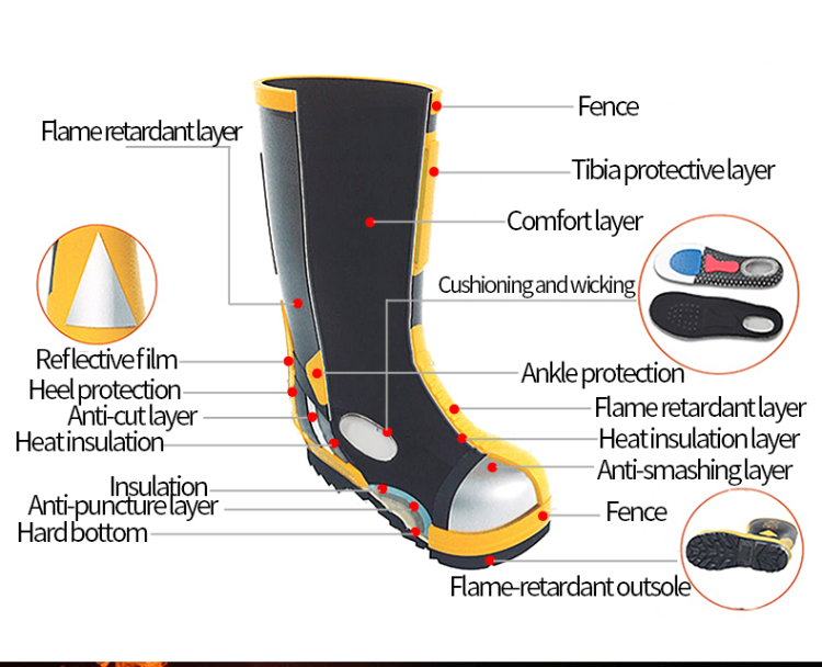 3539 En15090 Neoprene Rubber Firefighter Boots Fire Resistant Safety ...