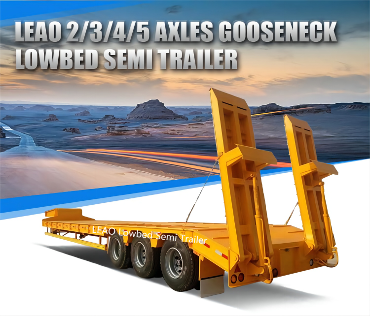 Hydraulic Ramp 4 Axle 50 Ft Excavator Lowboy Trailer Low Bed Loader 100 ...