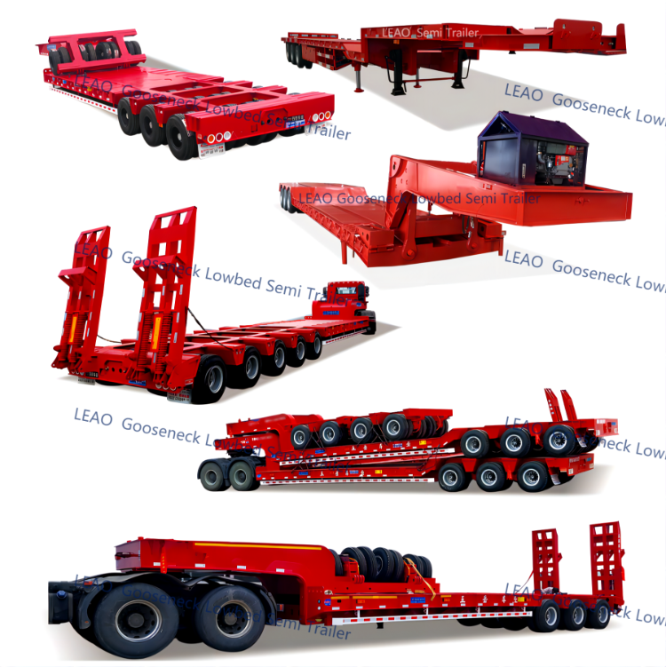 Hydraulic Ramp 4 Axle 50 Ft Excavator Lowboy Trailer Low Bed Loader 100 ...