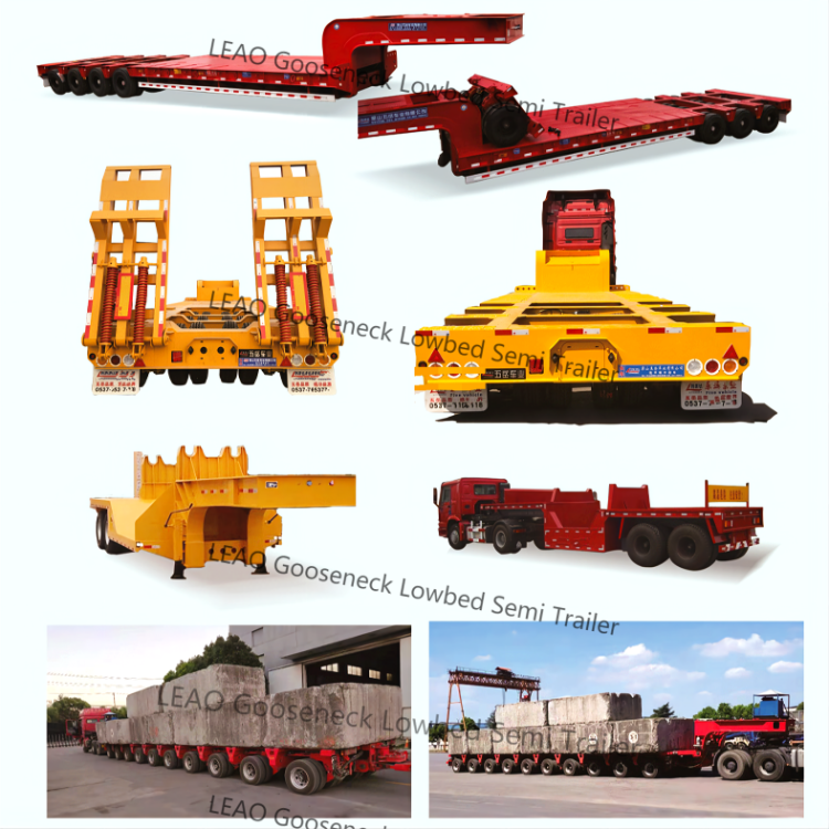 Hydraulic Ramp 4 Axle 50 Ft Excavator Lowboy Trailer Low Bed Loader 100 ...