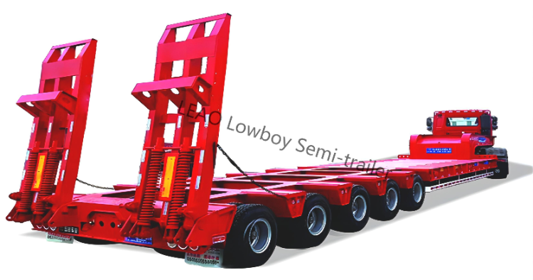 Hydraulic Ramp 4 Axle 50 Ft Excavator Lowboy Trailer Low Bed Loader 100 ...