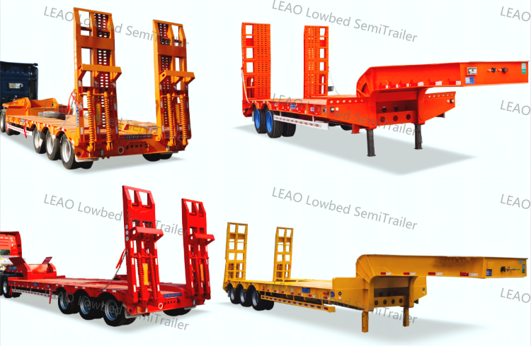 Hydraulic Ramp 4 Axle 50 Ft Excavator Lowboy Trailer Low Bed Loader 100 ...