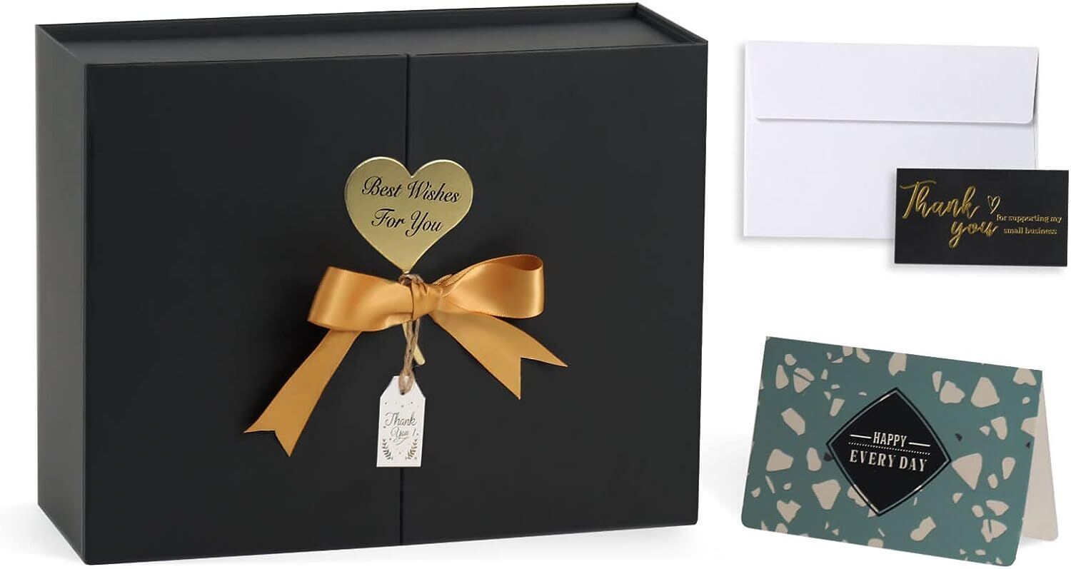 Custom Small Black Gift Box With Ribbon Card Fancy Gift Wrap Boxes For ...