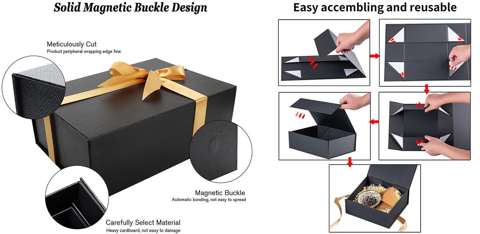 Custom Small Black Gift Box With Ribbon Card Fancy Gift Wrap Boxes For ...