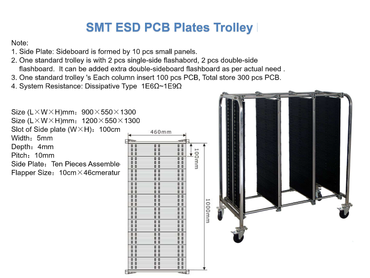 Esd Storage Turnover Cart Standing Type Adjustable Esd Pcb Storage ...