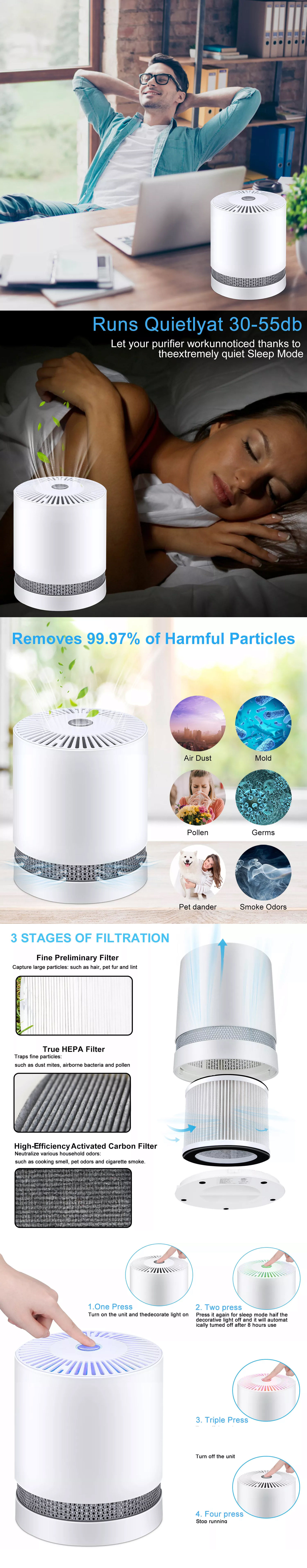 Mini Air Purifier High Efficiency Purification Function Home Portable ...