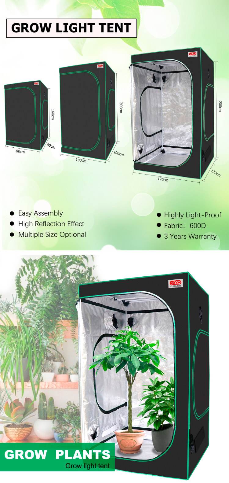 Indoor Tent 80x80x160cm 600d High Efficiency Reflective Mylar Grow Box ...