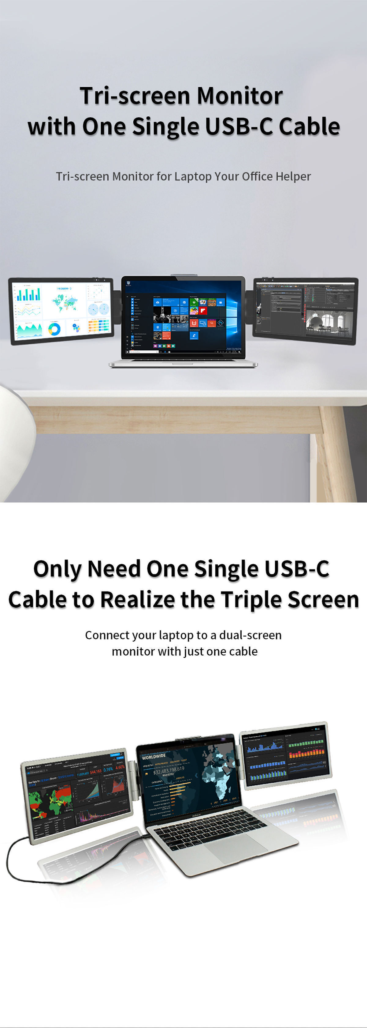 Buy Wholesale China Oem Odm Laptop Tri-screen Monitor Fhd 1080p Hdr 5v ...