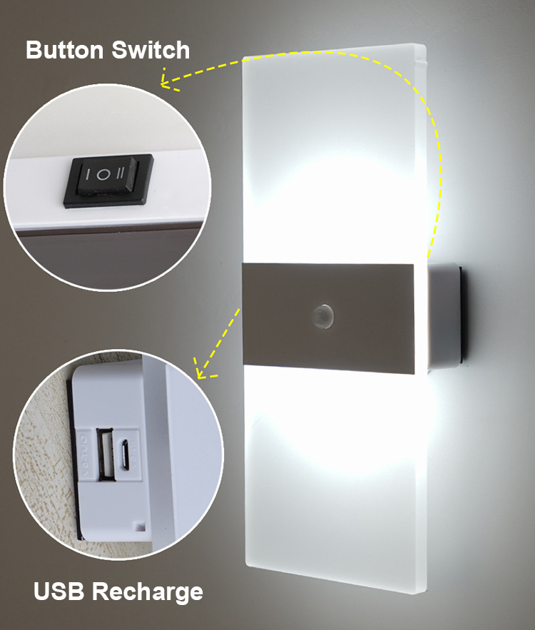 Lnjami Pir Motion Sensor Smart Wall Lamp Indoor Bedroom Led Wall Lights ...