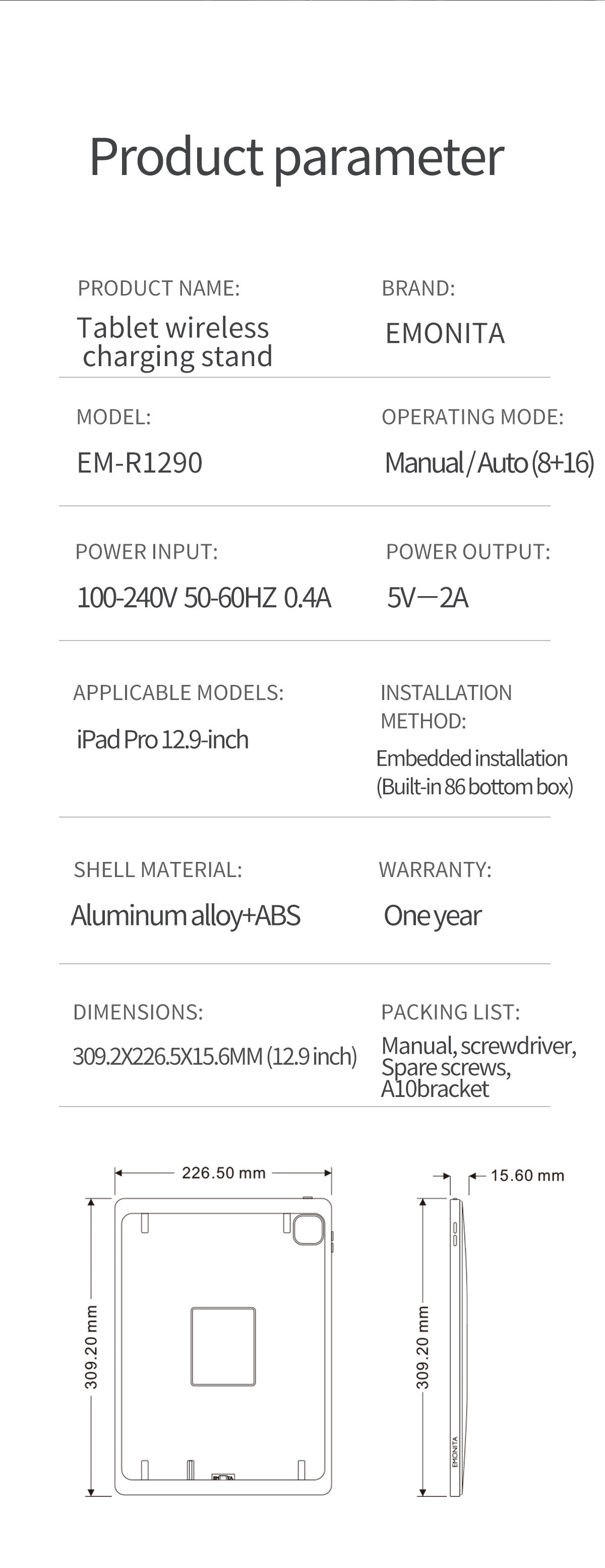 Emonita Ipad Tablets Stand Wall Mount Charger 5v2a Wireless Charging ...