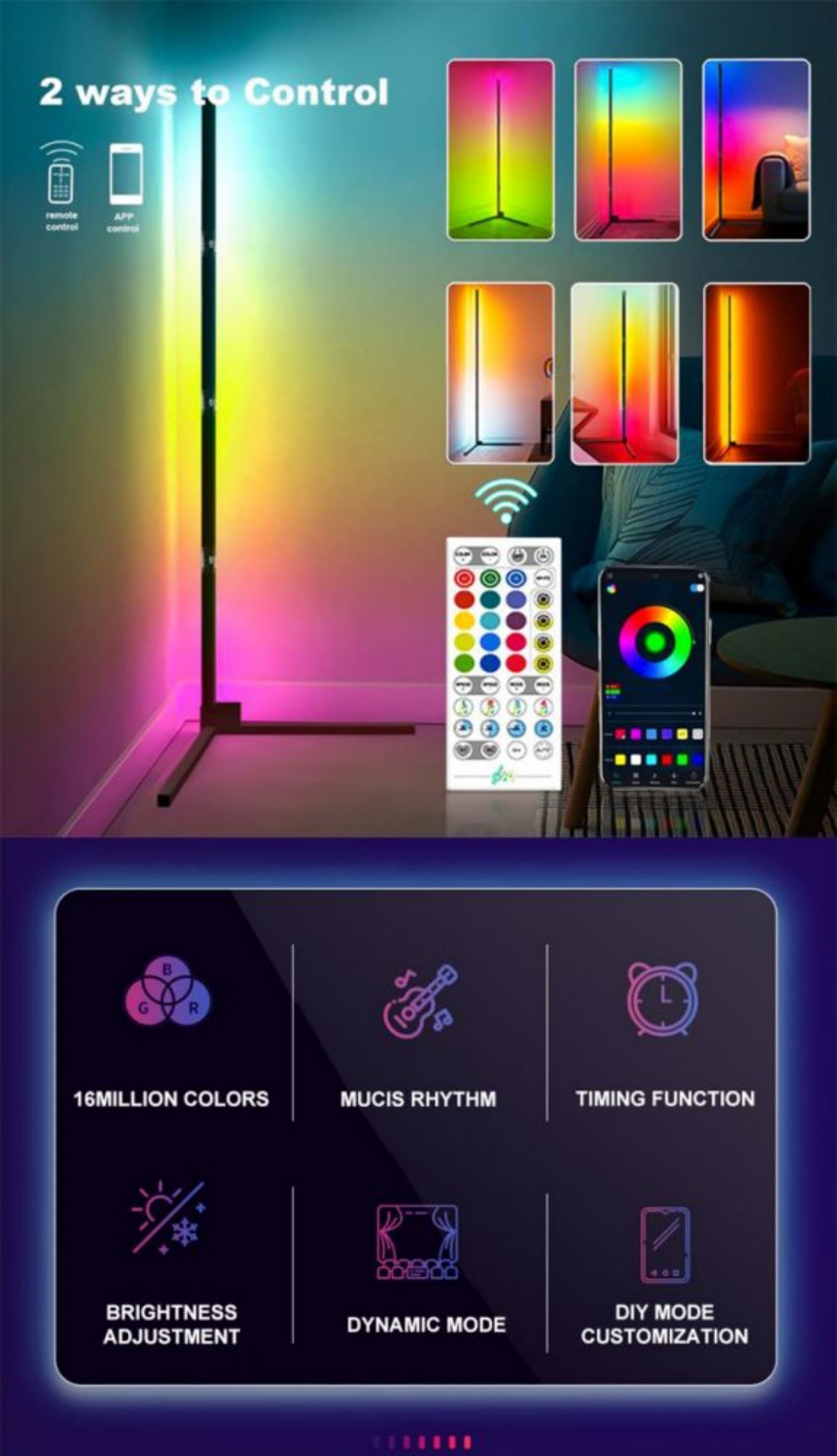 Buy Wholesale China App Touch Control Led Rgb Floor Lamp Smart Music Sync Corner Floor Lighting ...