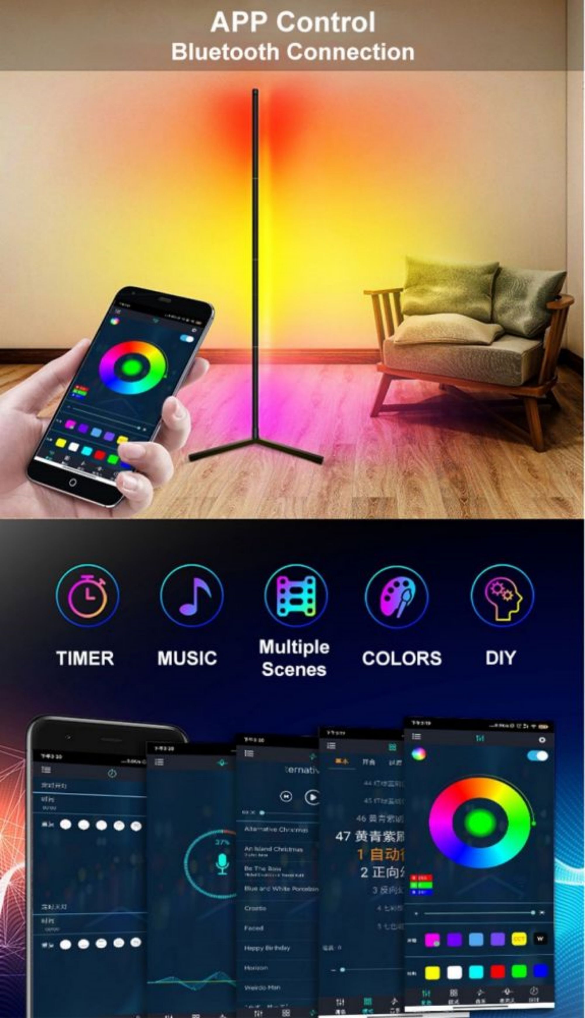 Buy Wholesale China App Touch Control Led Rgb Floor Lamp Smart Music Sync Corner Floor Lighting ...
