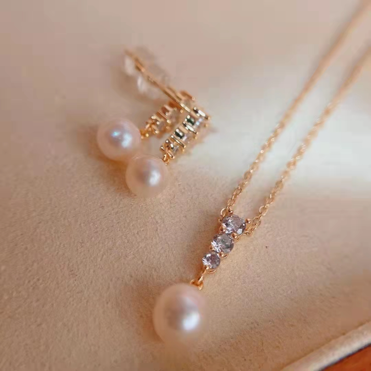 Freshwater Pearl Necklace Earrings Ring Set Pearl Jewelry Set Natural ...