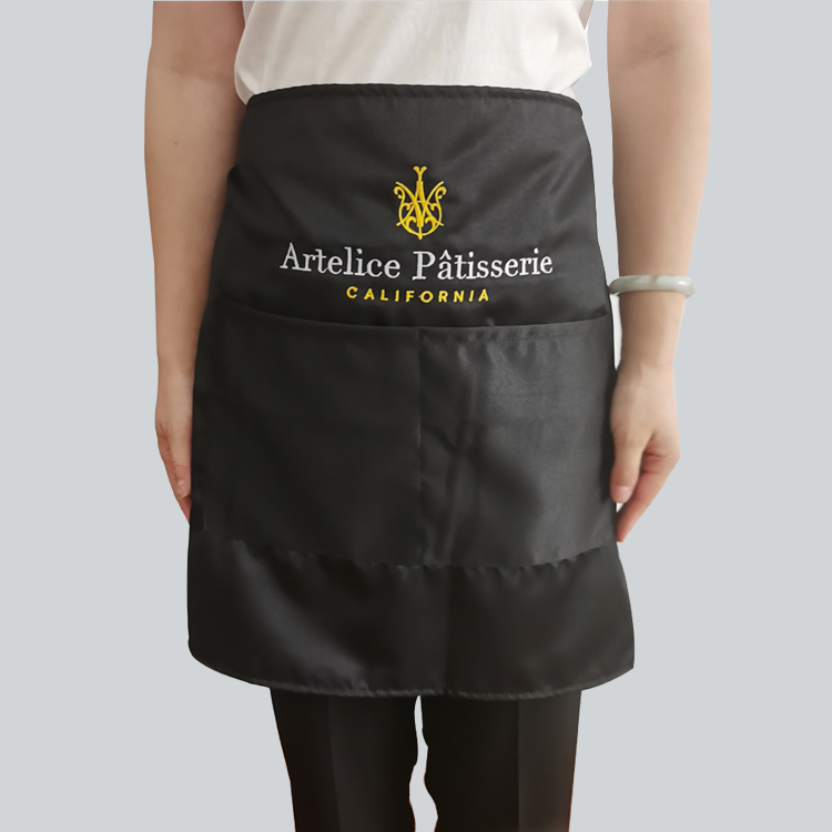 Full Black Restaurant Apron Bib Waiters Uniform With Pockets Custom ...