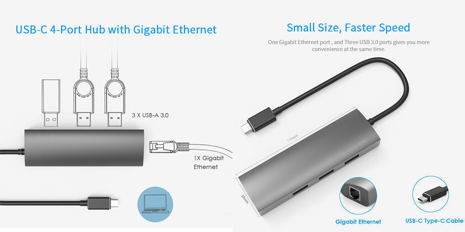Buy Wholesale China Ce Fcc Usb 3.0 Type-c 4 Ports Aluminum Usb C Gigabit Ethernet Adapter Hub ...