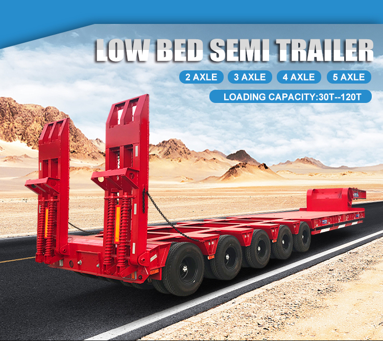 Hengyuan 4 Axle 6 Axles Low Bed Container Trailer Low Boy Lowbed Semi ...