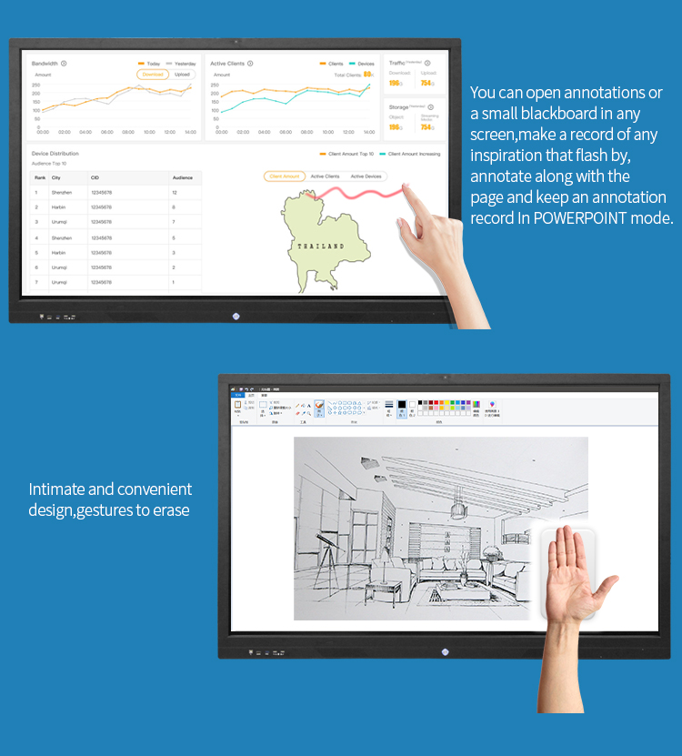 Wall Mounted Or Portable Mobile Stand 65" 75" 86" 100" Software Free E-learning Interactive ...