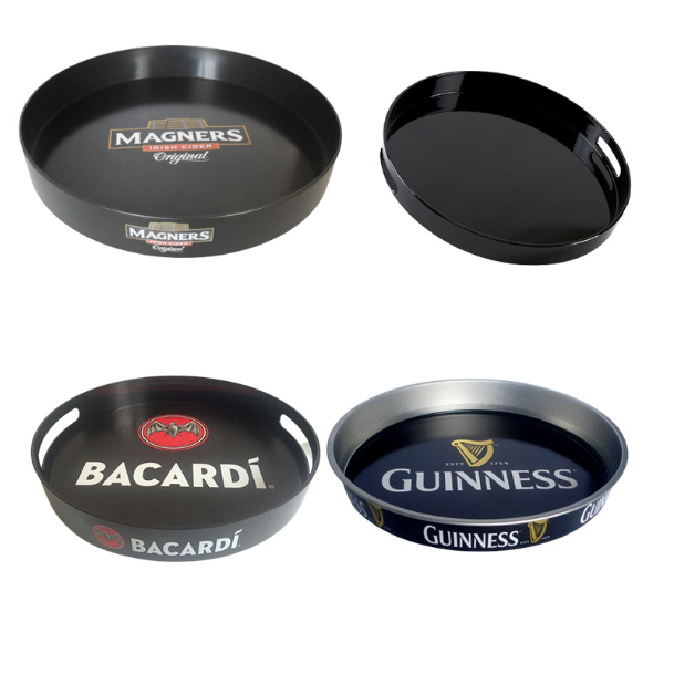 Customized Colorful Round Plastic Tinplate Wooden Tray For Beer Cmyk ...