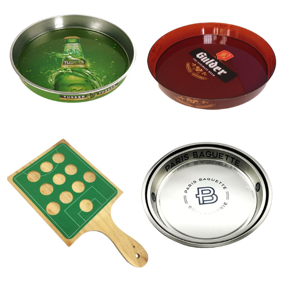 Customized Colorful Round Plastic Tinplate Wooden Tray For Beer Cmyk ...