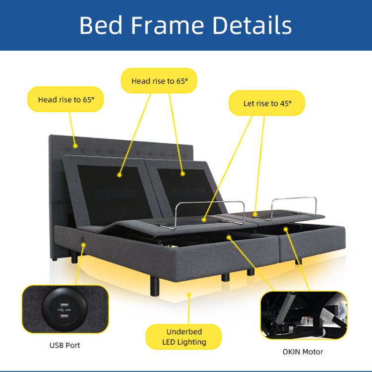 Smart Bed Headboard Queen Size Electric Adjustable Bed Frame, Queen ...