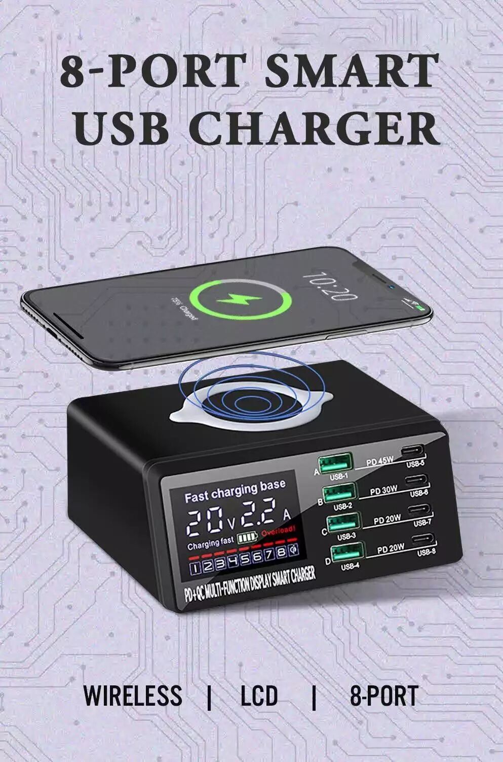 Buy Wholesale China 110w Usb Type C Phone Fast Charger Pd Qc3.0 Multi Port Display Wireless ...