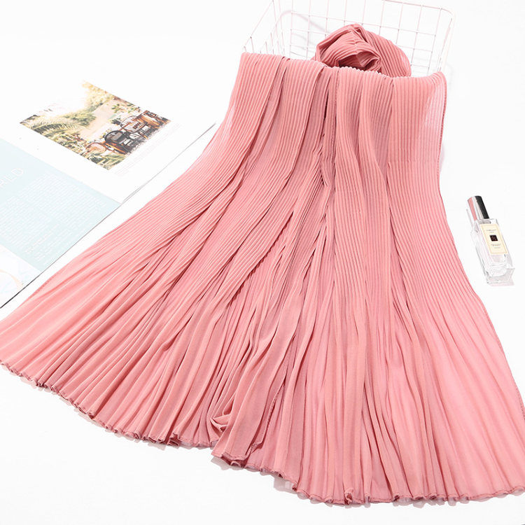 High Quality Pleated Stripe Pearl Chiffon Scarf Premium Plain Crinkle ...