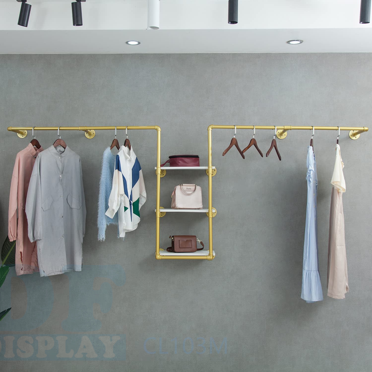 Cl103m Industrial Pipe Clothes Rack, Wall Mounted Garment Bar, Retail ...