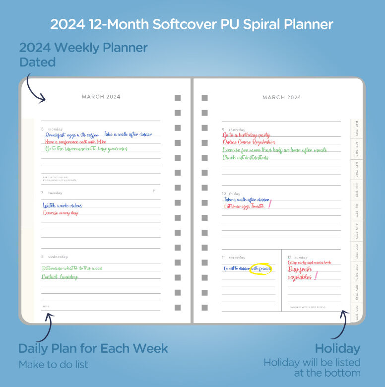 Buy Wholesale China 2024 Planner, Weekly & Monthly Planner Academic Schedules 12 Month Spiral ...