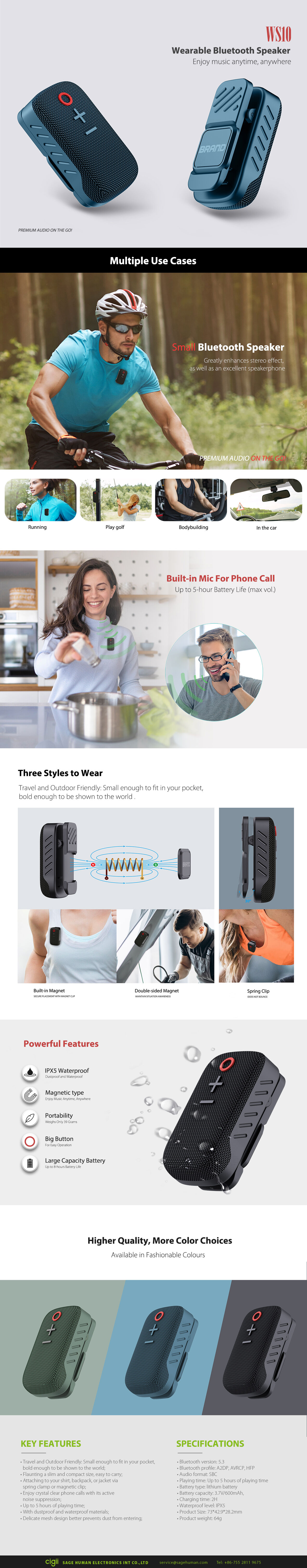 Buy Wholesale China Hot Selling Ws10 Mini Wearable Bluetooth Speaker ...