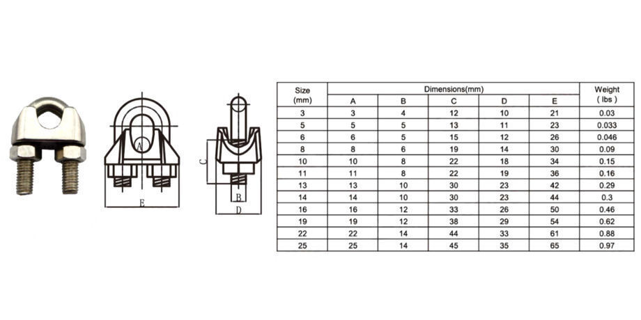 8mm Malleable Cast Wire Rope Clamp Aisi304/316 Stainless Steel Din741 ...