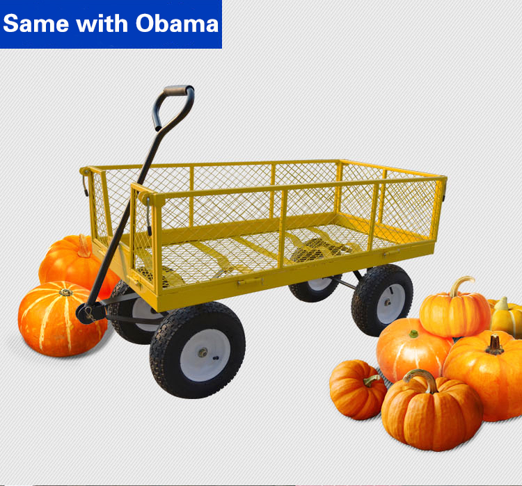 Heavy Duty 4 Wheels Steel Mesh Yard Garden Jumbo Crate Wagon Utility ...